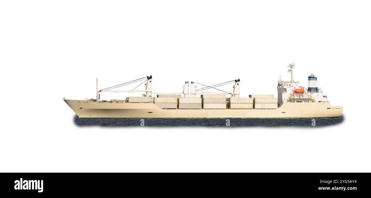 Refrigerated cargo vessel isolated on white background. Reefer Stock ...