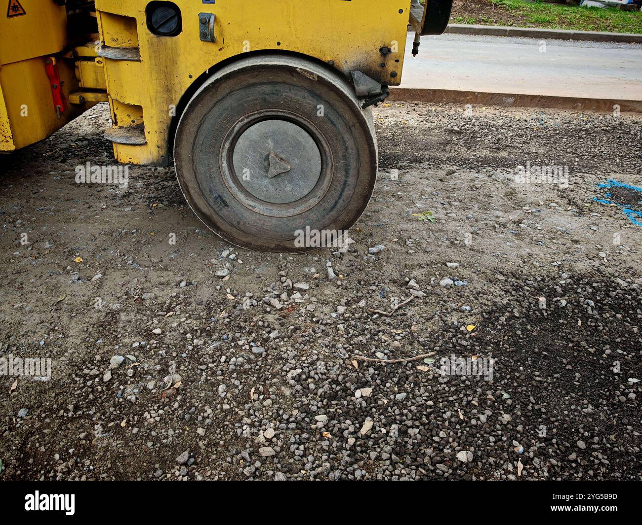 a road roller in the construction work and road work road roller in ...