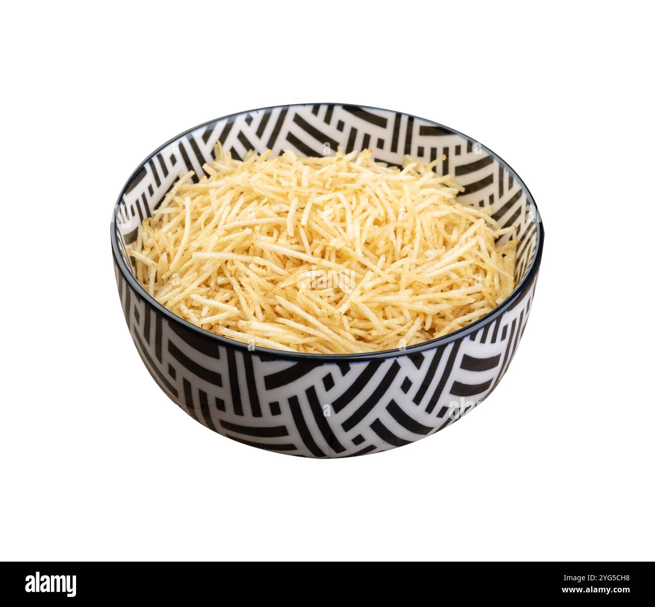 Potato straw or shoestring potato in a bowl isolated over white ...