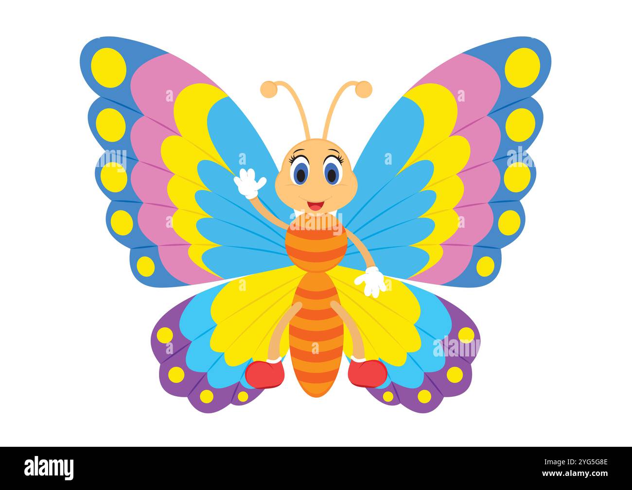 Cartoon Cute Butterfly Vector Flat Design Isolated on White Background ...