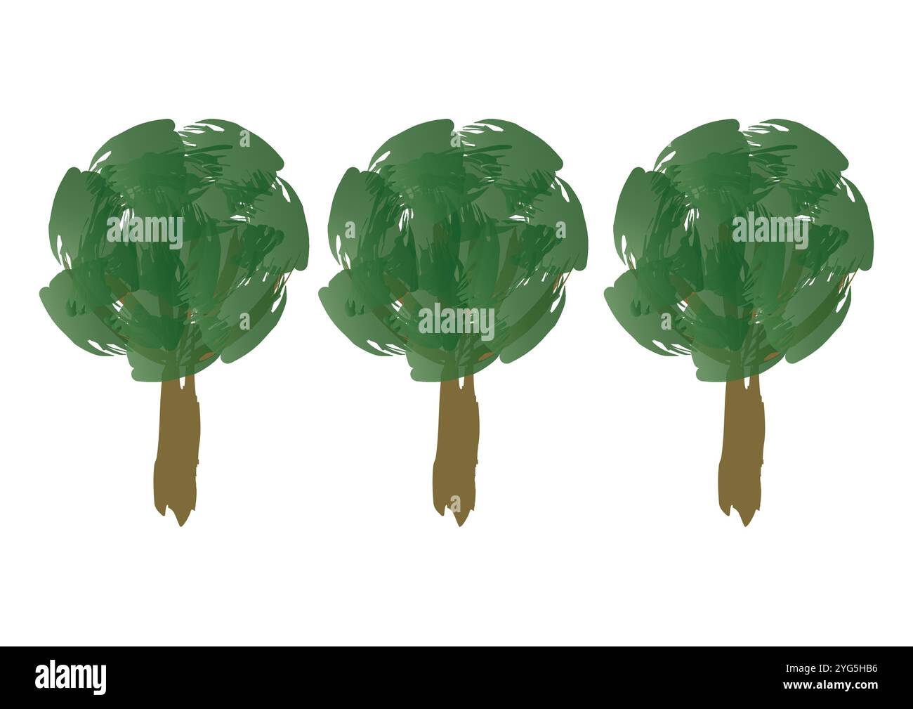 Painted Trees Vector Flat Design Isolated on White Background Stock ...