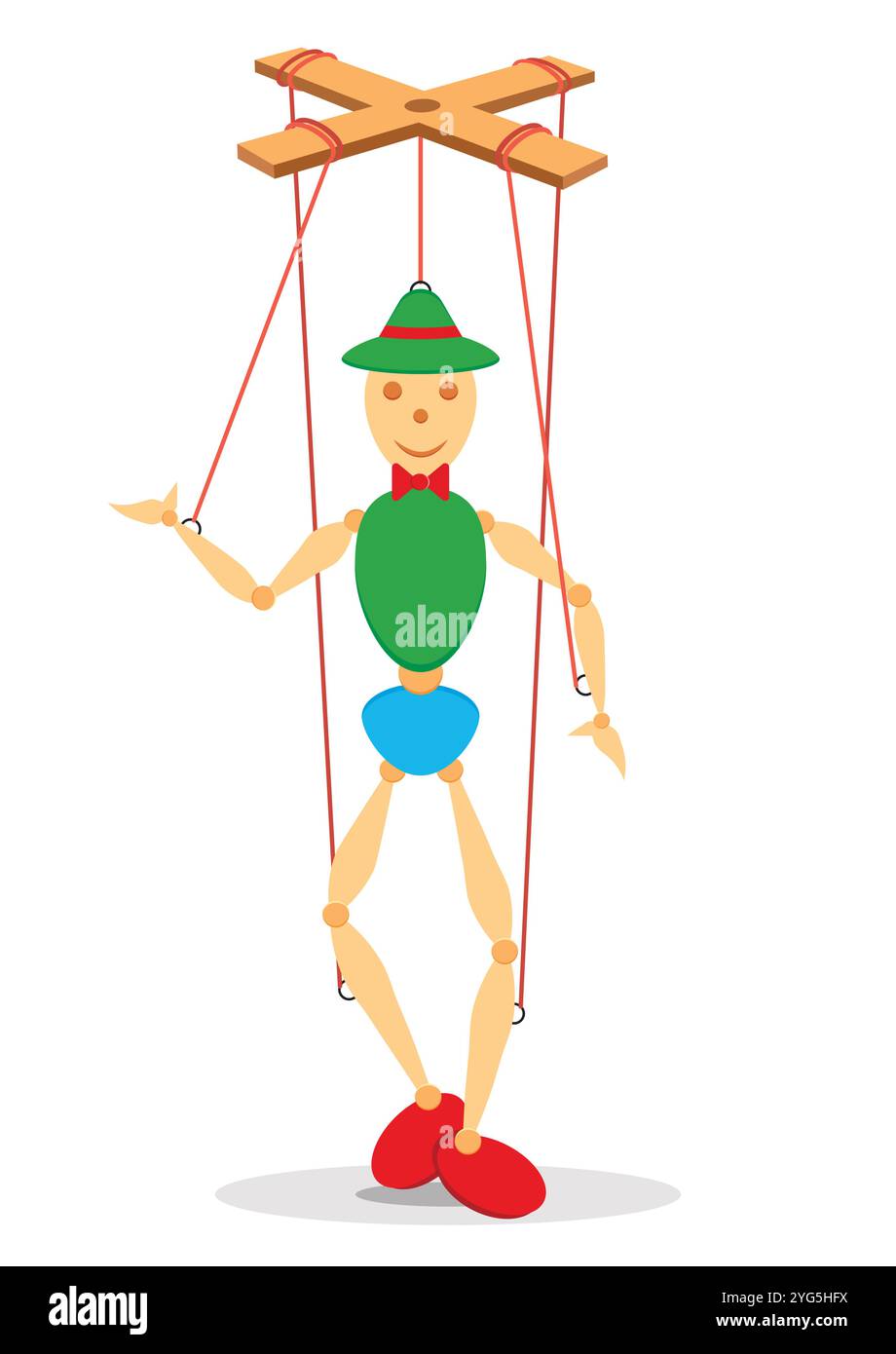 Wooden Puppet in Flat Vector Design Isolated on White Background Stock ...