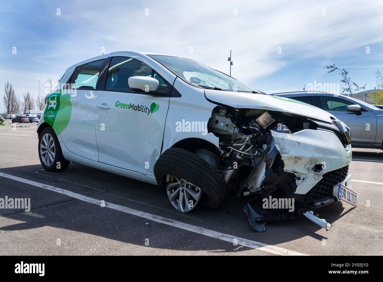 COPENHAGEN, DENMARK - MAY 1 2023: Crashed car of Green mobility ...