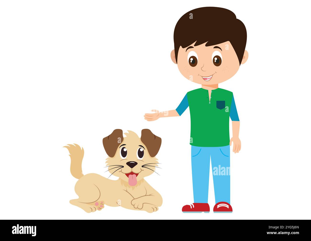 The boy are talking with his puppy vector flat design isolated on white ...