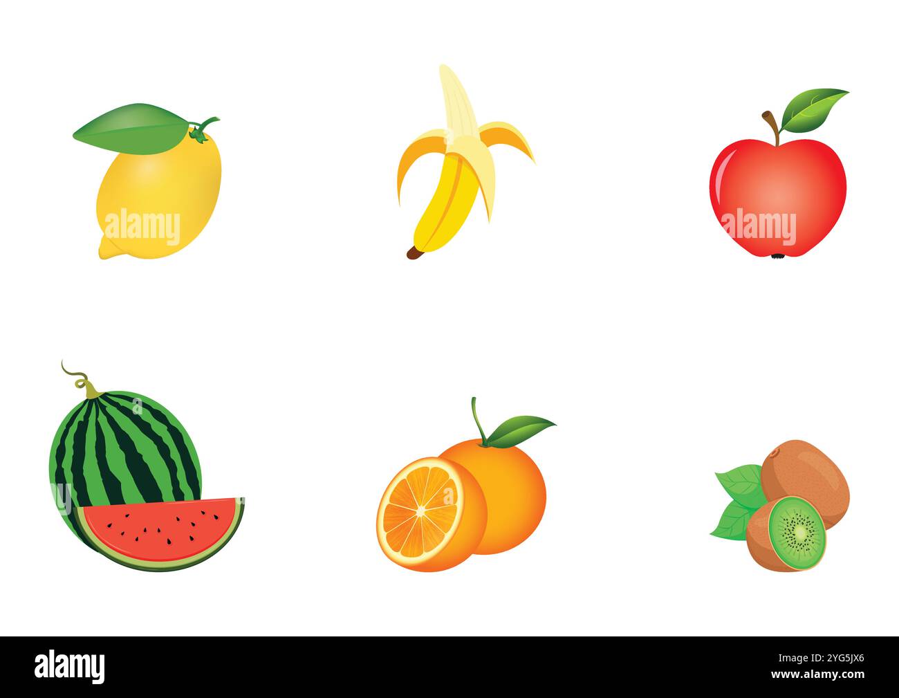 Set of sweet fruits and sour fruits vector flat design isolated on ...