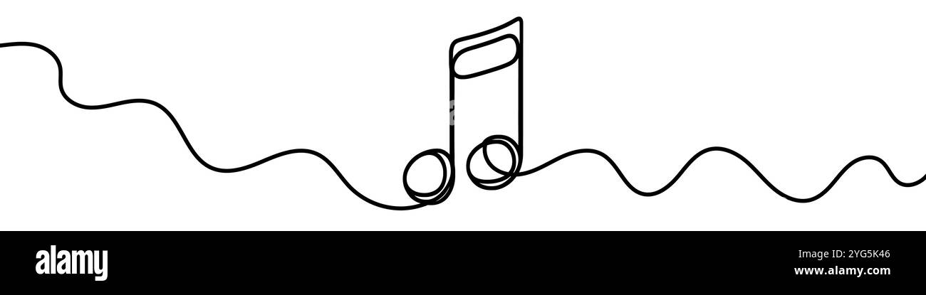 Elegant single line drawing representing a music note, forming a simple ...