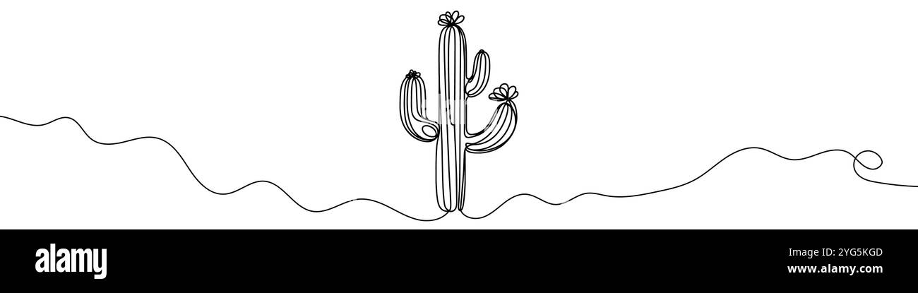 One continuous line illustration of a cactus, isolated on white ...