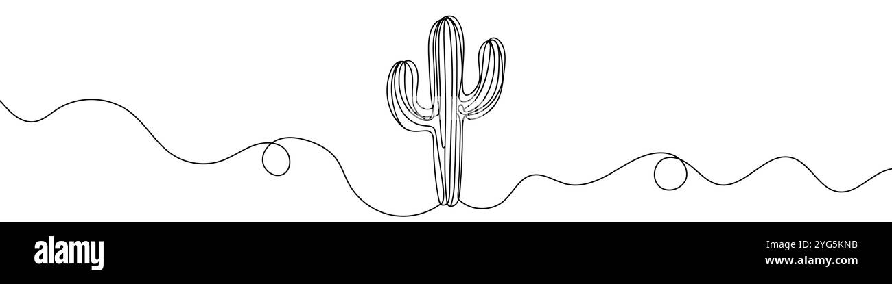 One continuous line illustration of a cactus, isolated on white ...