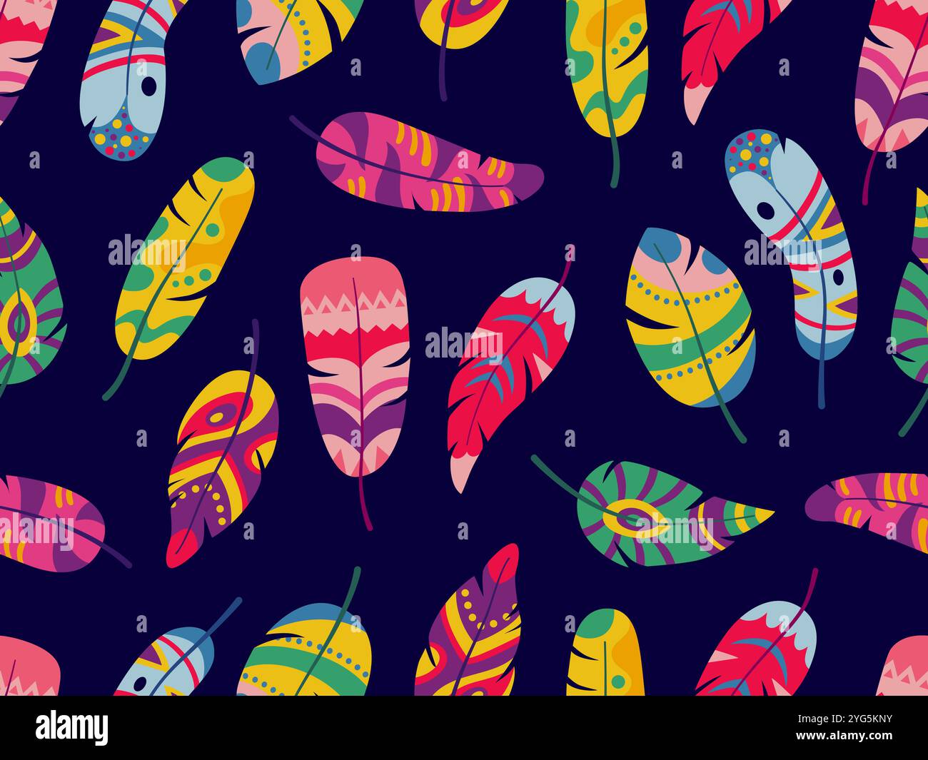 Feather seamless pattern. Vibrant feathers boho style, doodle birds ...