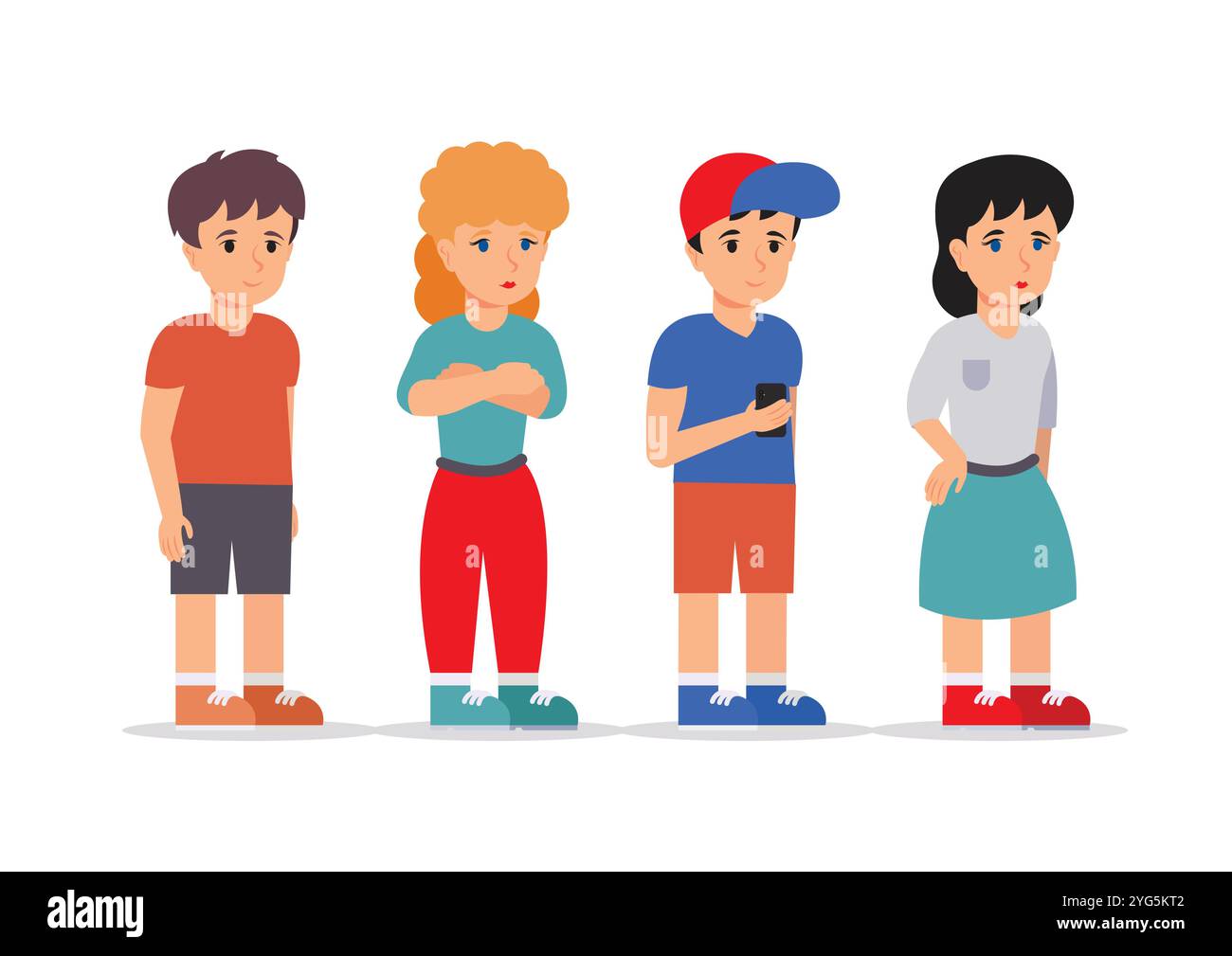 Queue of four people waiting their turn vector flat design isolated on ...