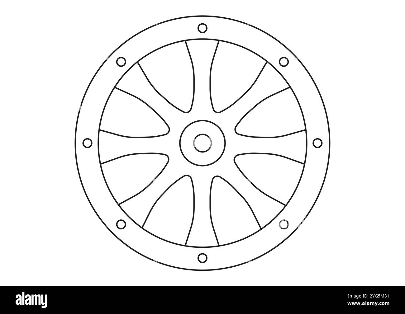 Black and white old wheel vintage cartoon vector flat design isolated ...