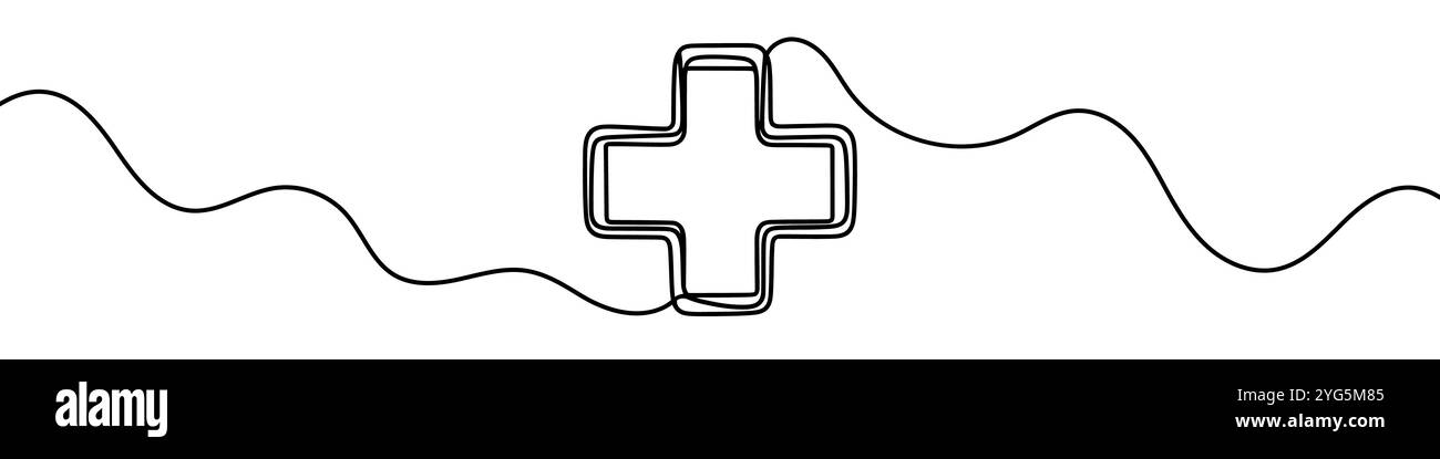 One continuous line illustration of a medical cross, isolated on white ...