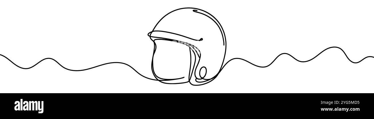 One continuous line illustration of a motorcycle helmet, isolated on ...