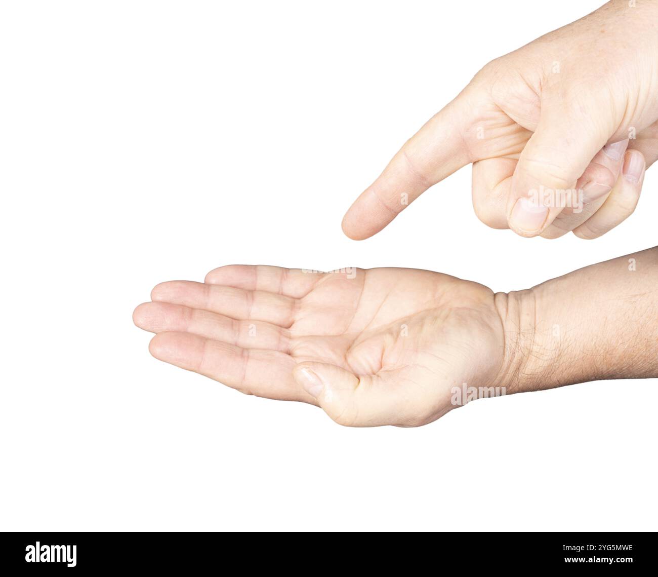 finger pointing to the palm of the hand on a transparent background ...