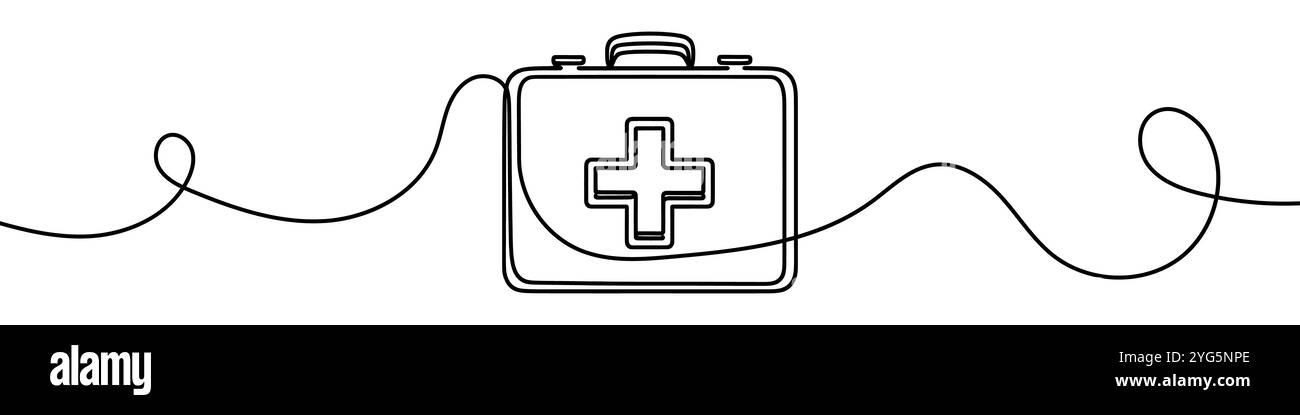 Simple line art illustration of medical kit symbolizing emergency ...