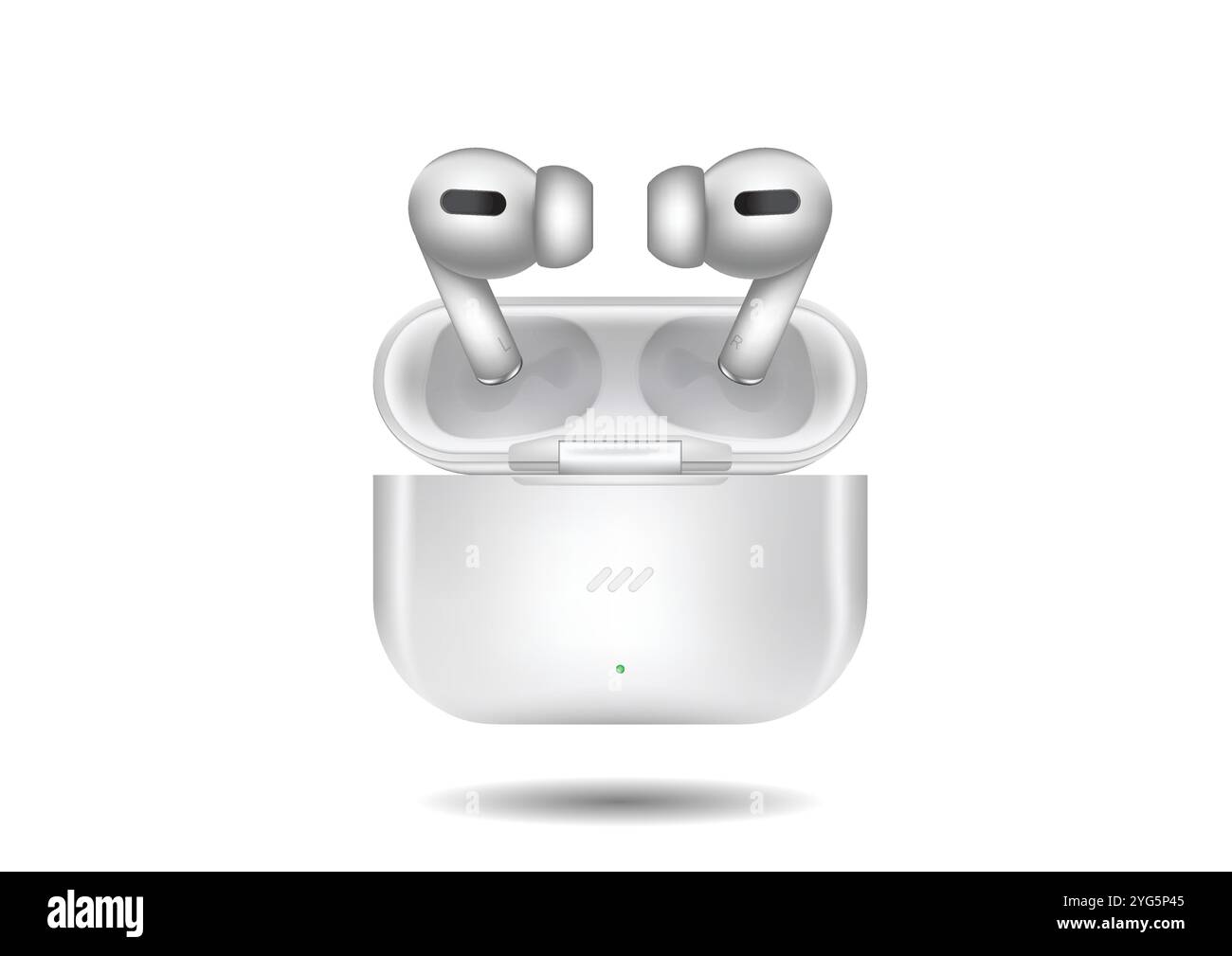 Realistics wireless headphones with charging case vector flat design ...