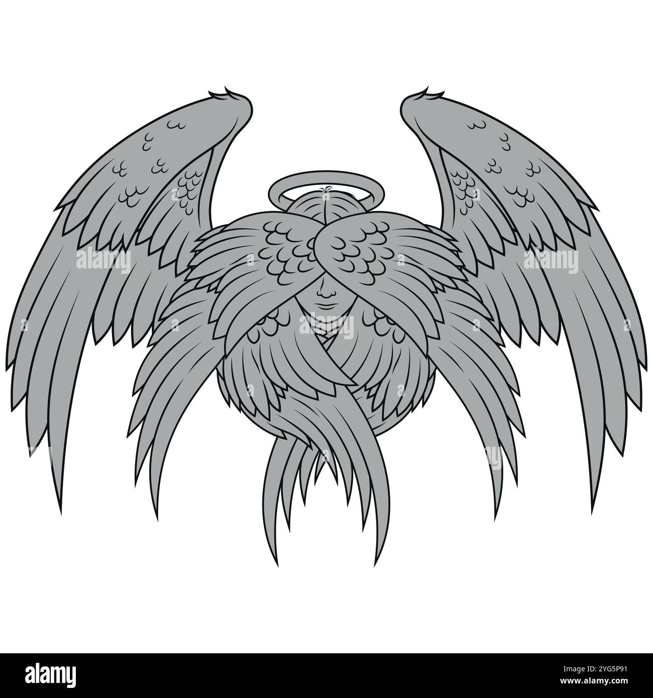 Seraph with six wings, angelic face of the Catholic religion, archangel ...