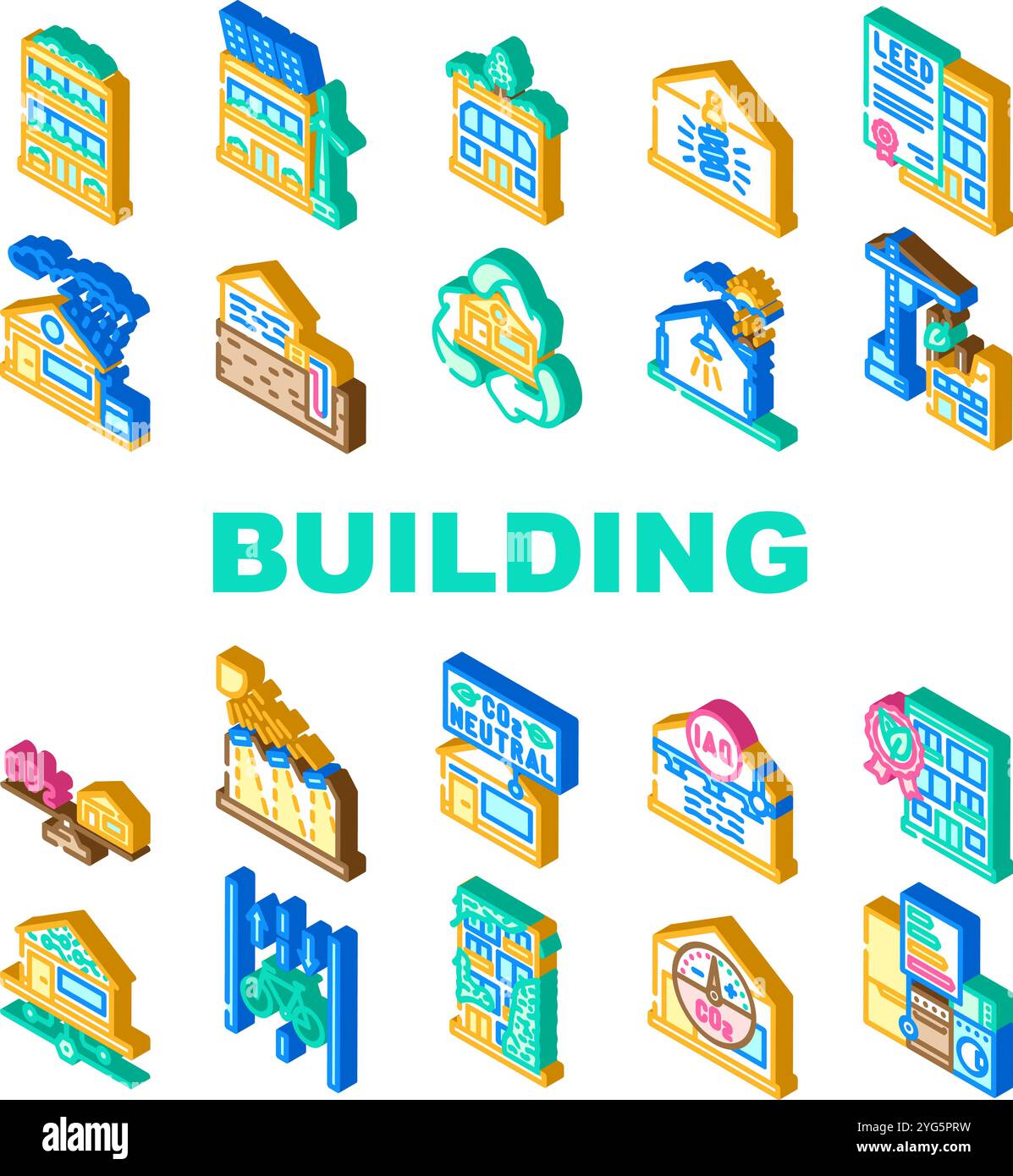 Green building sustainability eco icons set vector efficiency renewable ...
