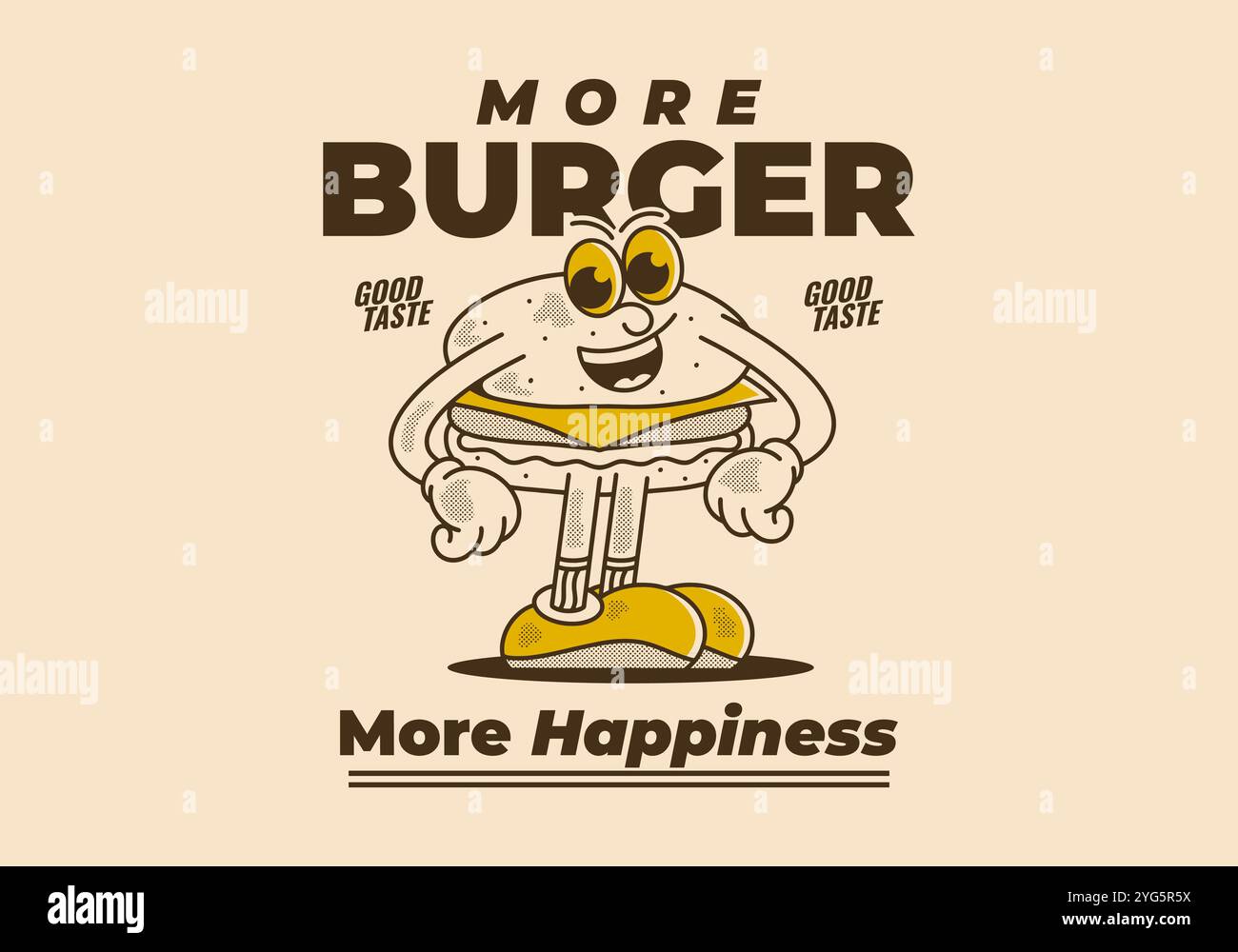 More burger more happiness. Standing burger character in happy face ...