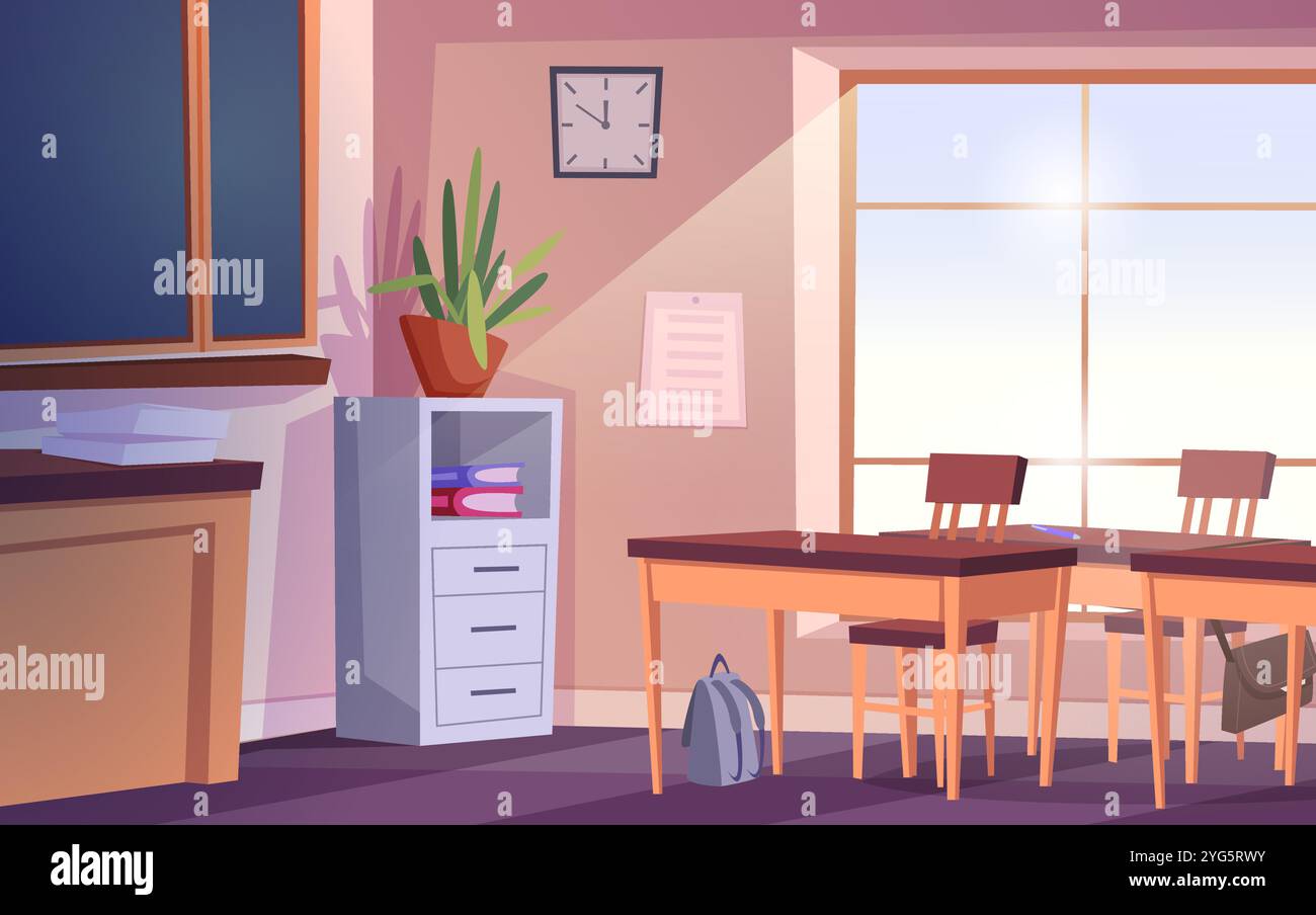 classroom interior. indoor room with desks for students Stock Vector ...
