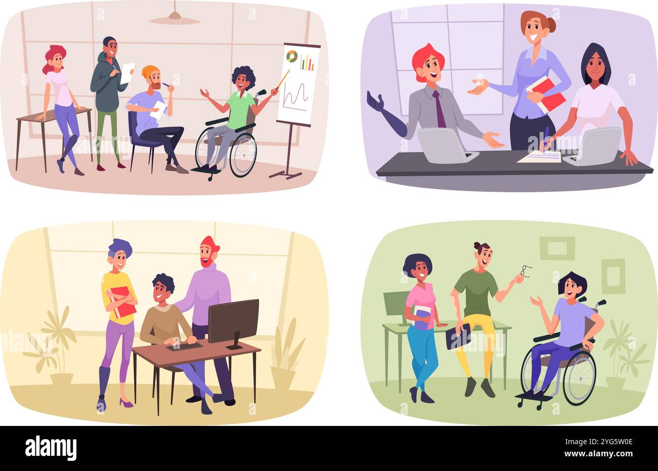 Inclusive workers. Disability people at working place connection with ...