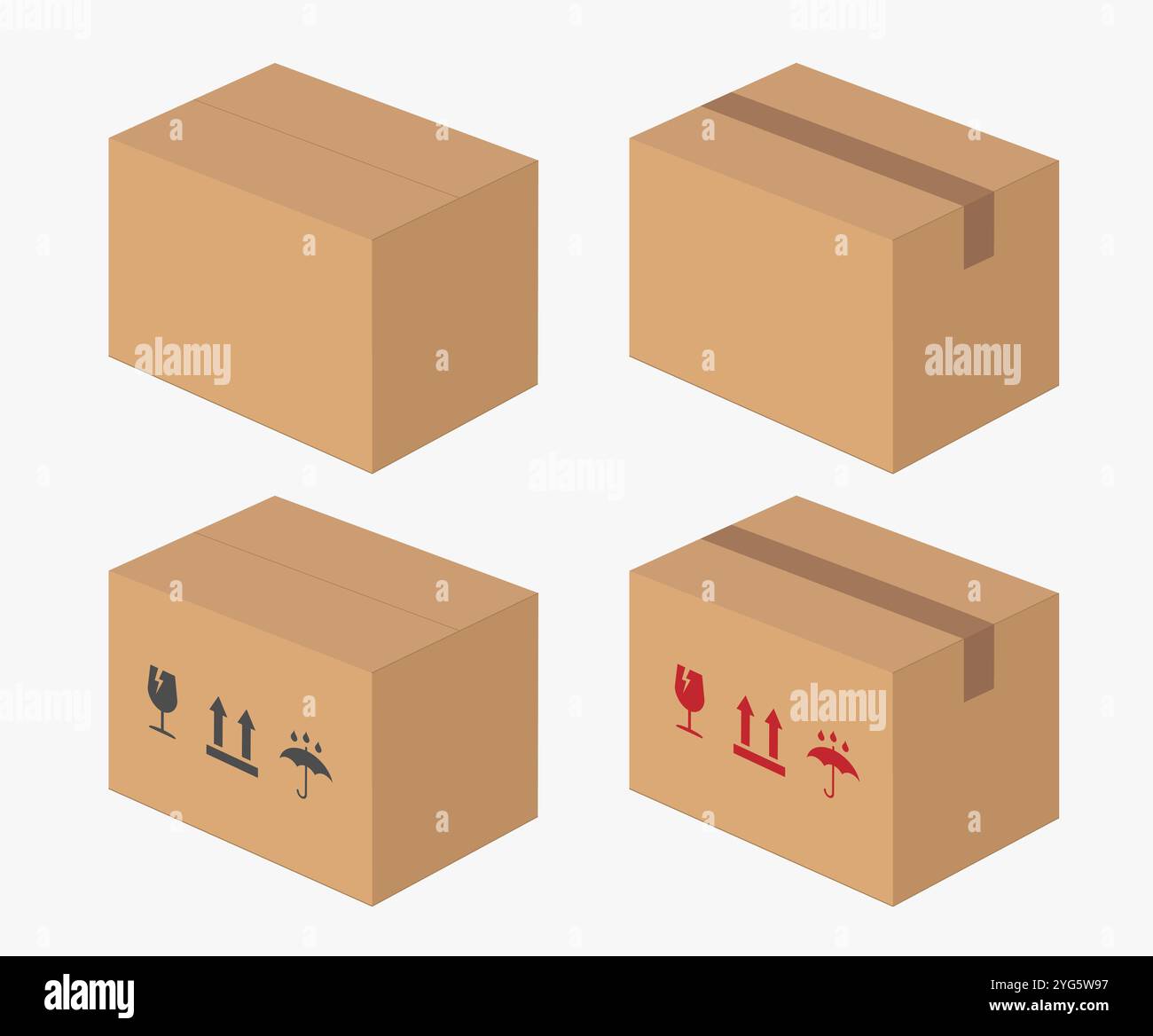 Realistic cardboard box mockup icon symbol. Empty blank Shipping ...