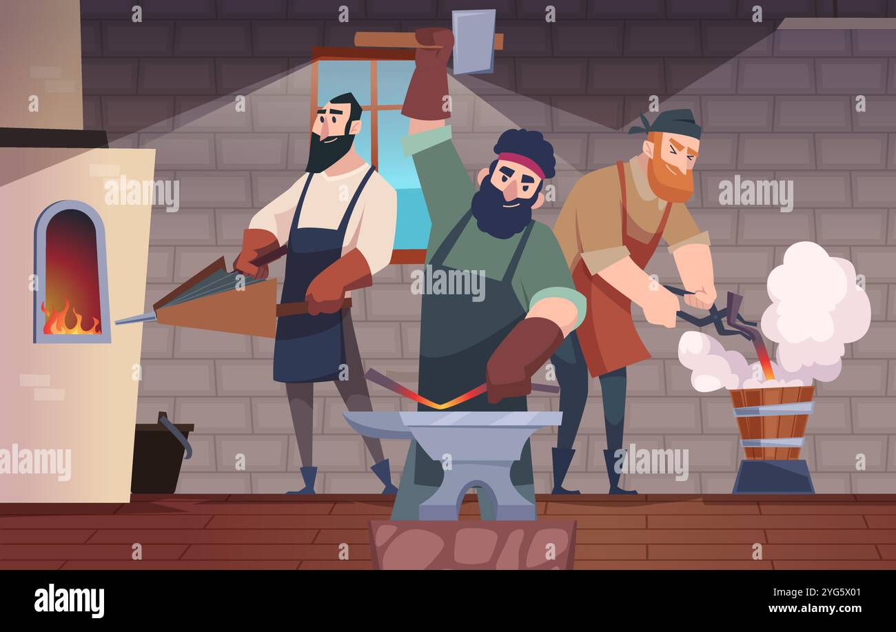 blacksmith workshop. heavy active strong male characters working in ...
