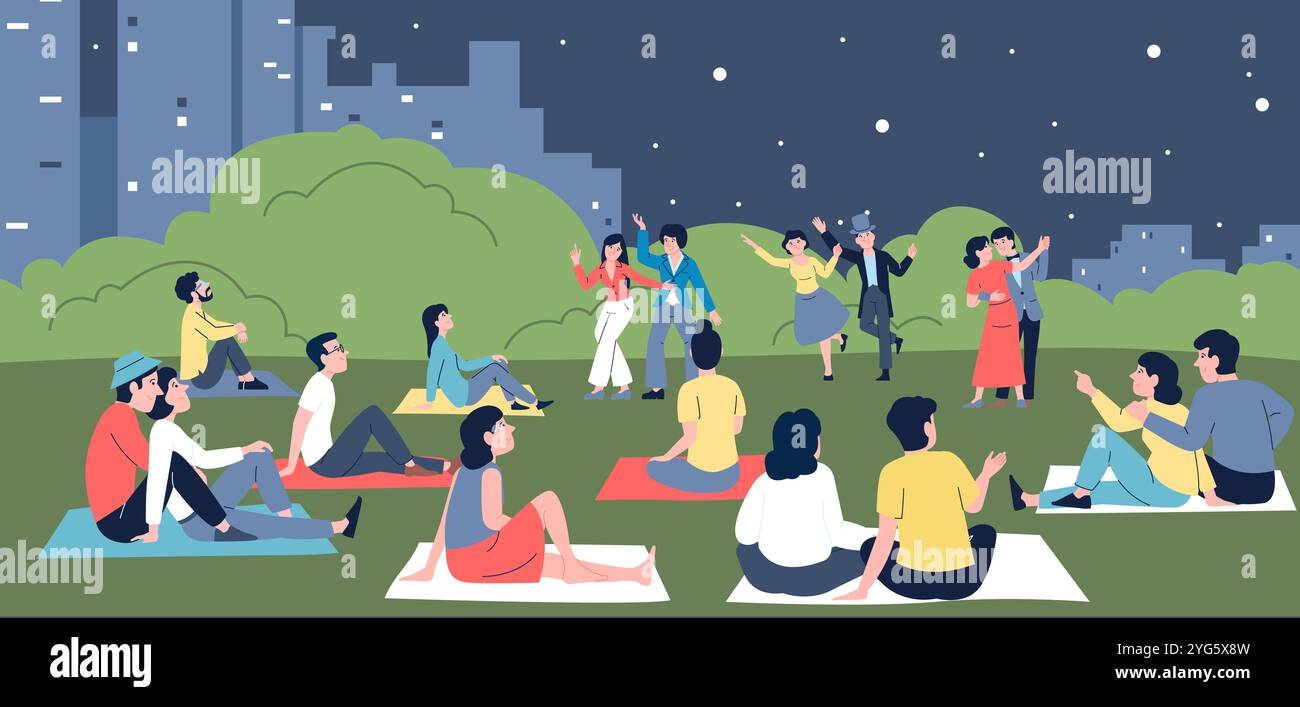 Audience sitting on grass Stock Vector Images - Alamy