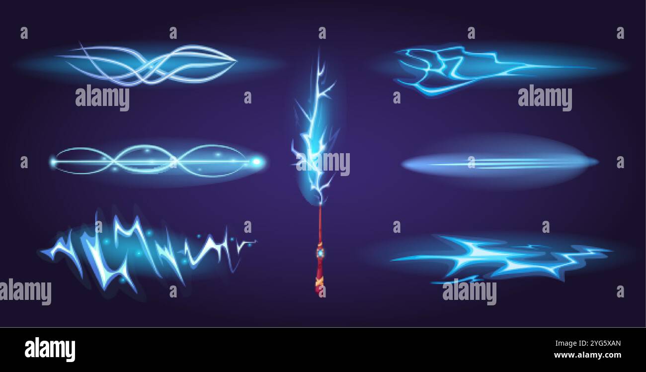 Magic wand effects. Various light attack effects of magician stick ...