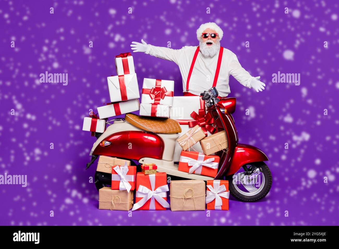 Merry christmas Photo of fat santa man with many newyear giftboxes on ...