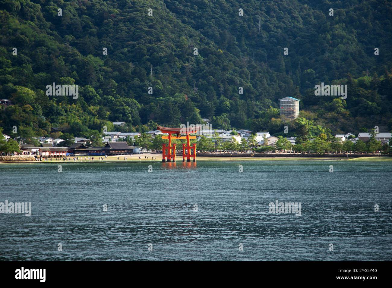 Distant view of Iconic Torii gates of Miyajima, Hiroshima, Japan Stock ...