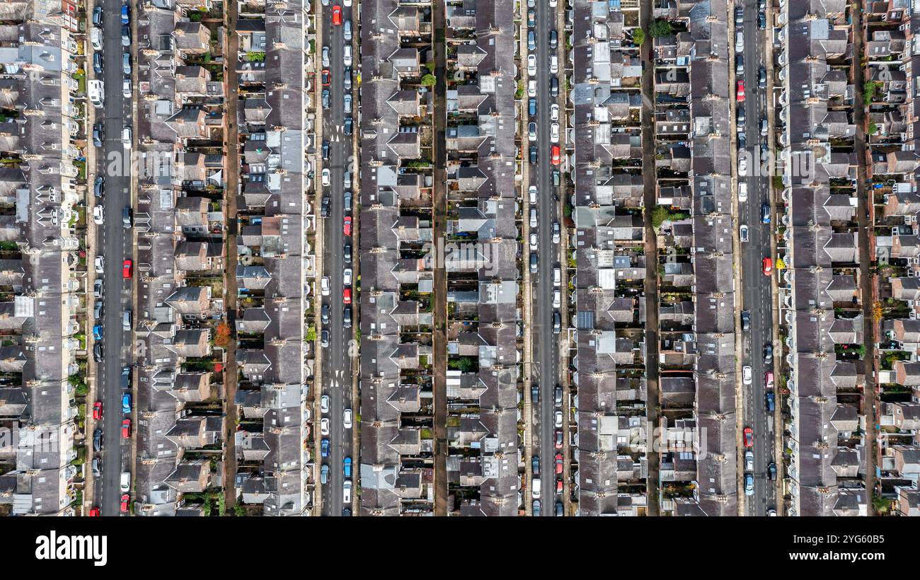 Aerila birds eye view directly above a large social housing estate in a ...