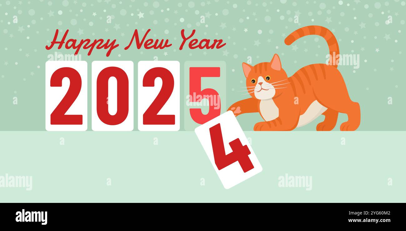 Happy cat knocking down the last digit of the year, Happy New Year ...