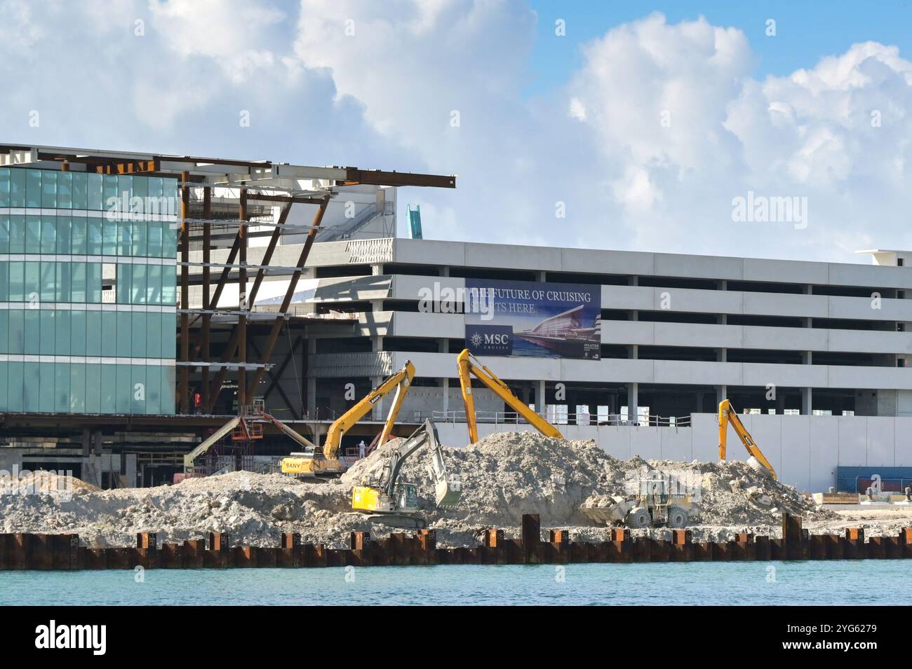 Miami, Florida, USA - 1 December 2023: Construction work underway on a ...