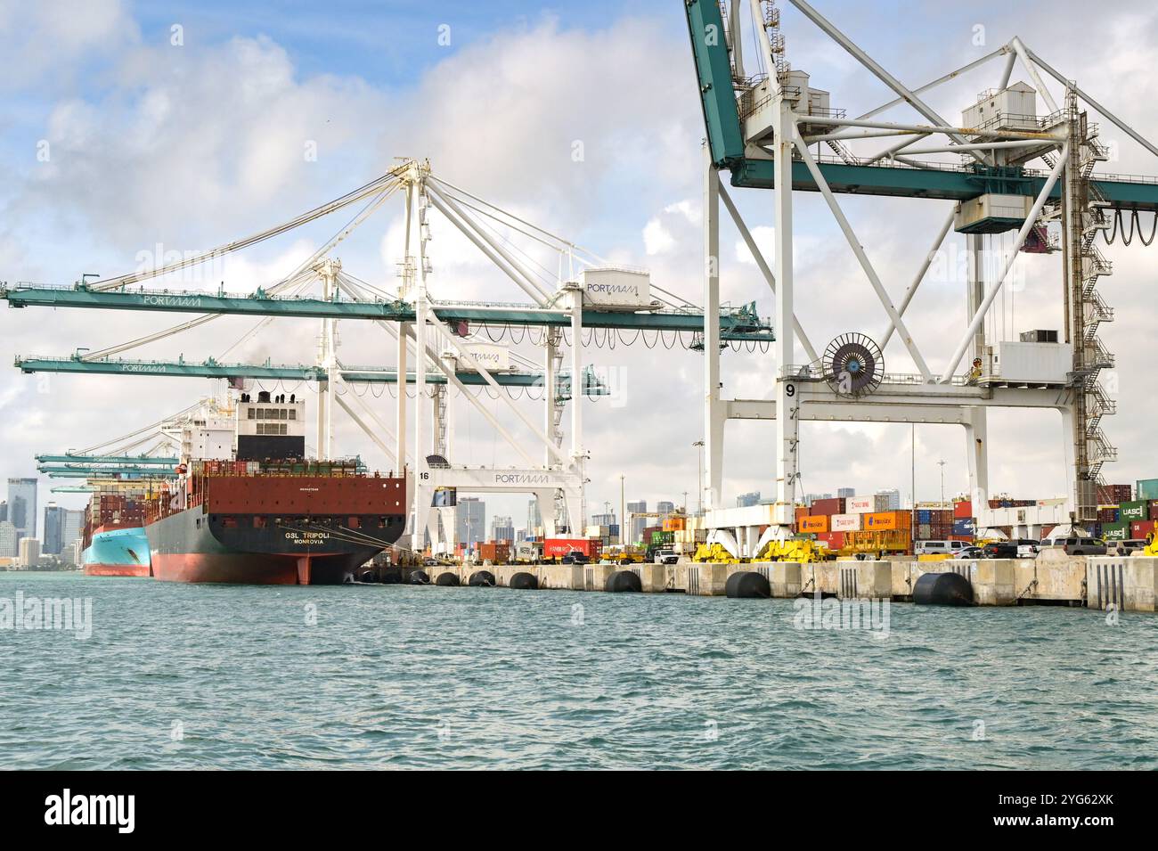 Miami, Florida, USA - 1 December 2023: Container cranes in the port of ...