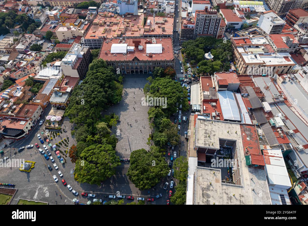 An aerial view of Cuernavaca's Municipal Palace in Morelos, Mexico ...