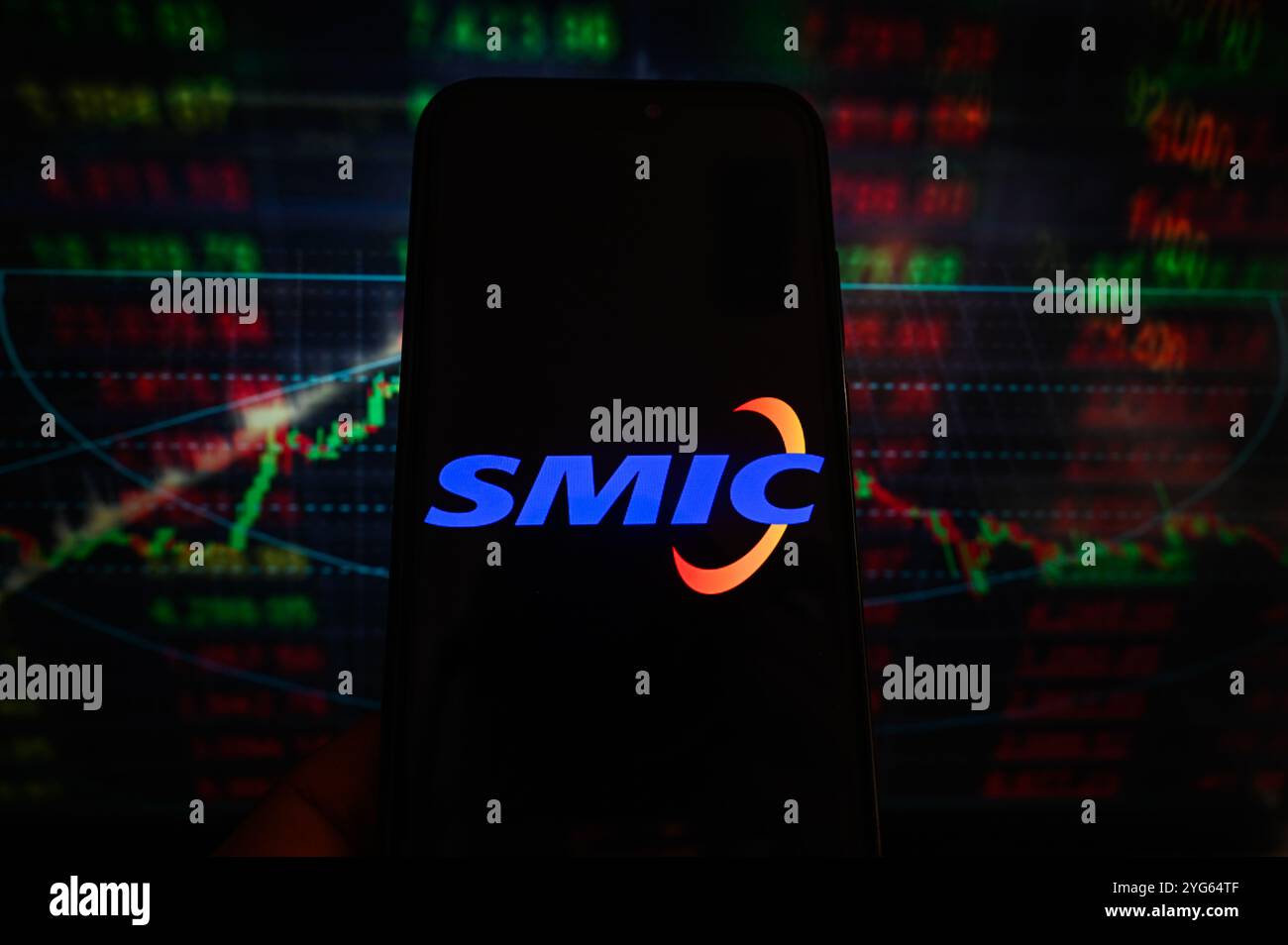 In this photo illustration, a Smic logo is displayed on a smartphone ...