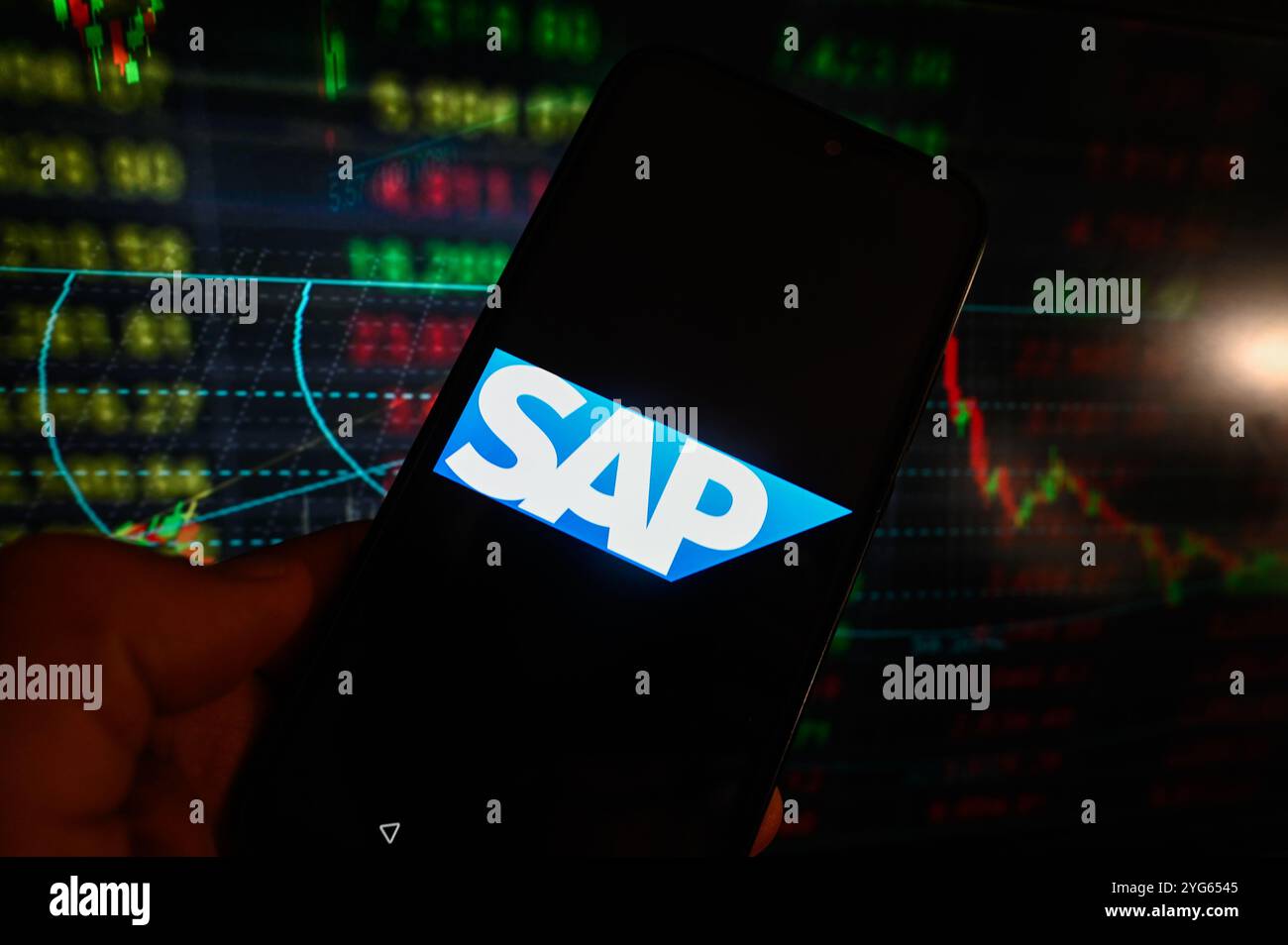 In this photo illustration, a SAP logo is displayed on a smartphone ...