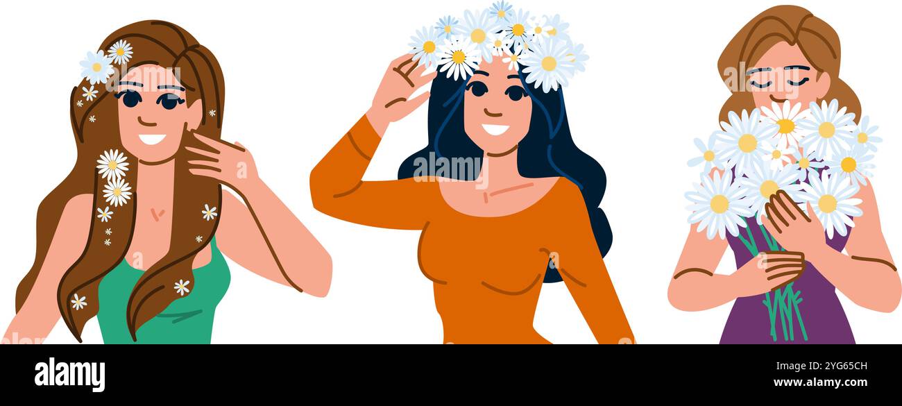 bloom daisy flower woman vector Stock Vector Image & Art - Alamy