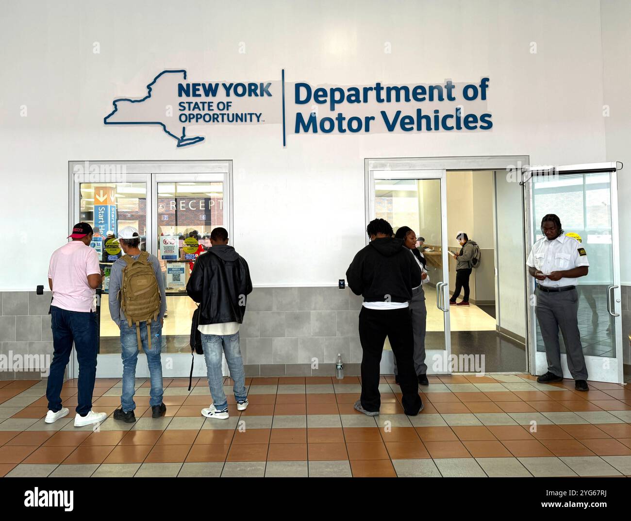 Entrance to a Department of Motor Vehicles office for New York State in ...