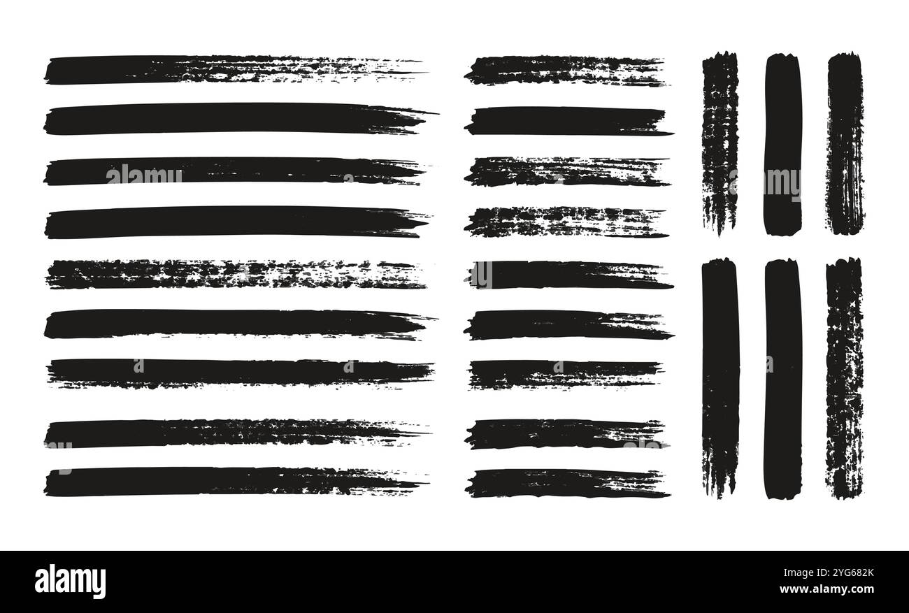 Set of black ink, brush strokes, lines, design elements, hand drawn ...