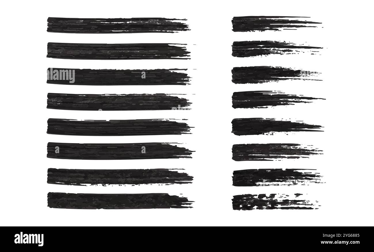 Set of black ink, brush strokes, lines, design elements, hand drawn ...