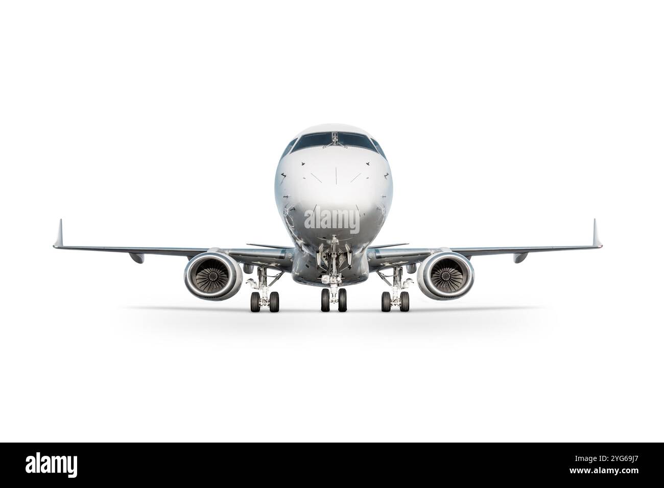 Front view of the modern passenger airliner isolated on white ...