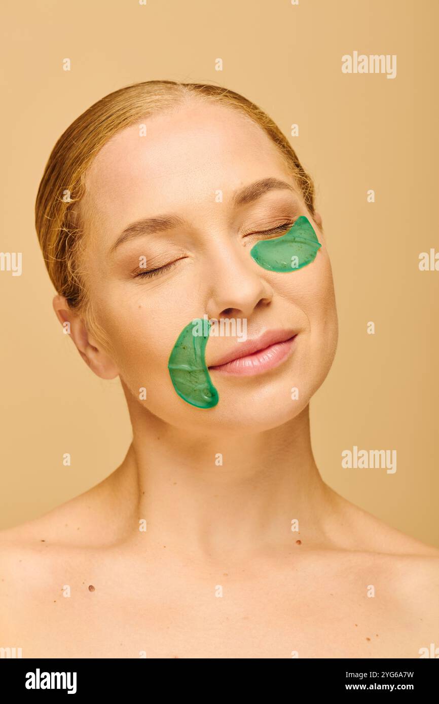 A young plus size woman enjoys a calming skincare ritual while using ...