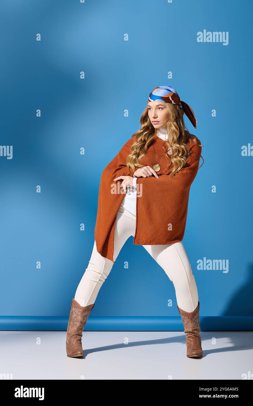 The confident young woman showcases her unique fashion sense with flair ...