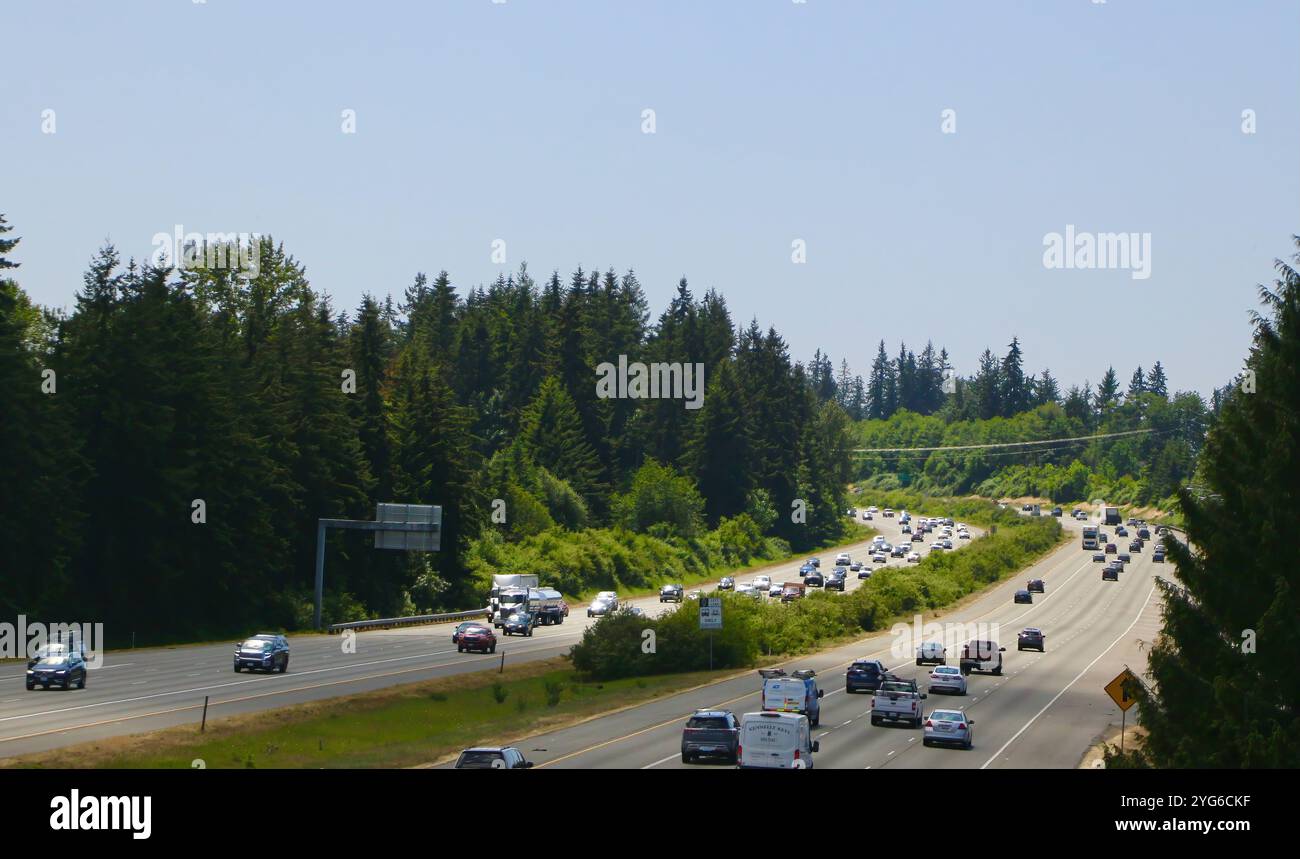 Busy moving afternoon traffic on a typical American highway Washington ...
