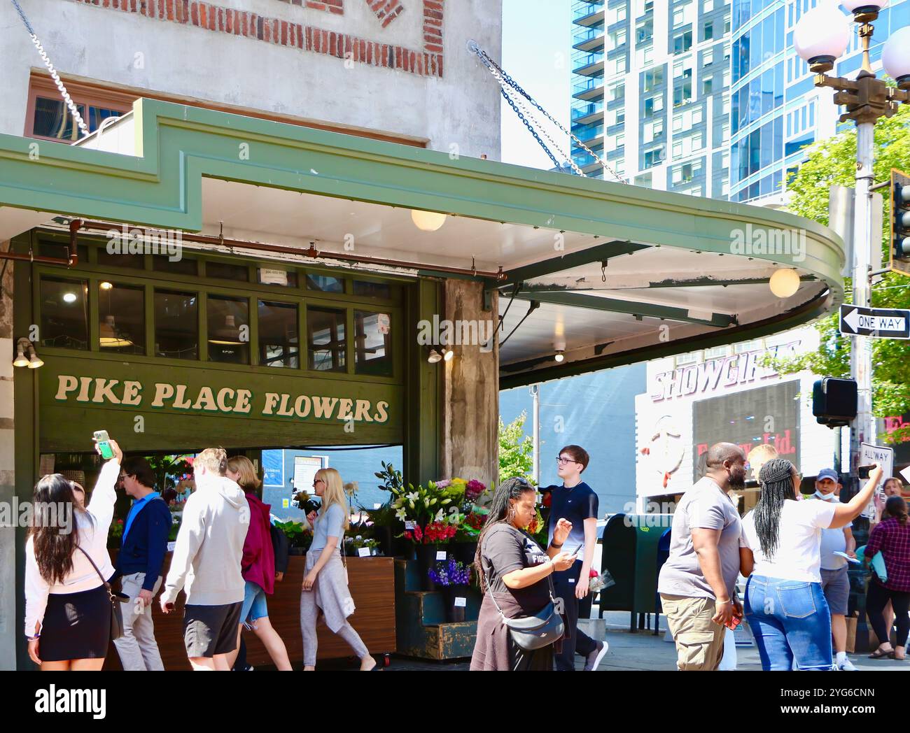 Family owned Pike Place Flowers shop on the corner of First and Pike ...