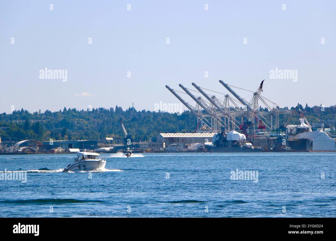 A US Navy ship under repair docked at the Puget Sound Ship Repair ...