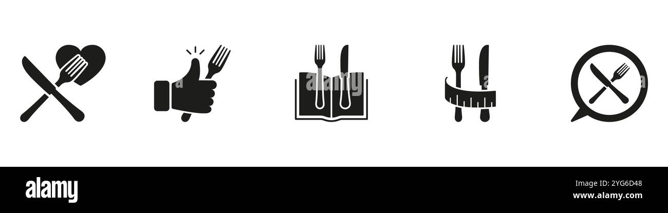 Healthy Eating and Diet Planning Silhouette Icon Set. Food and ...