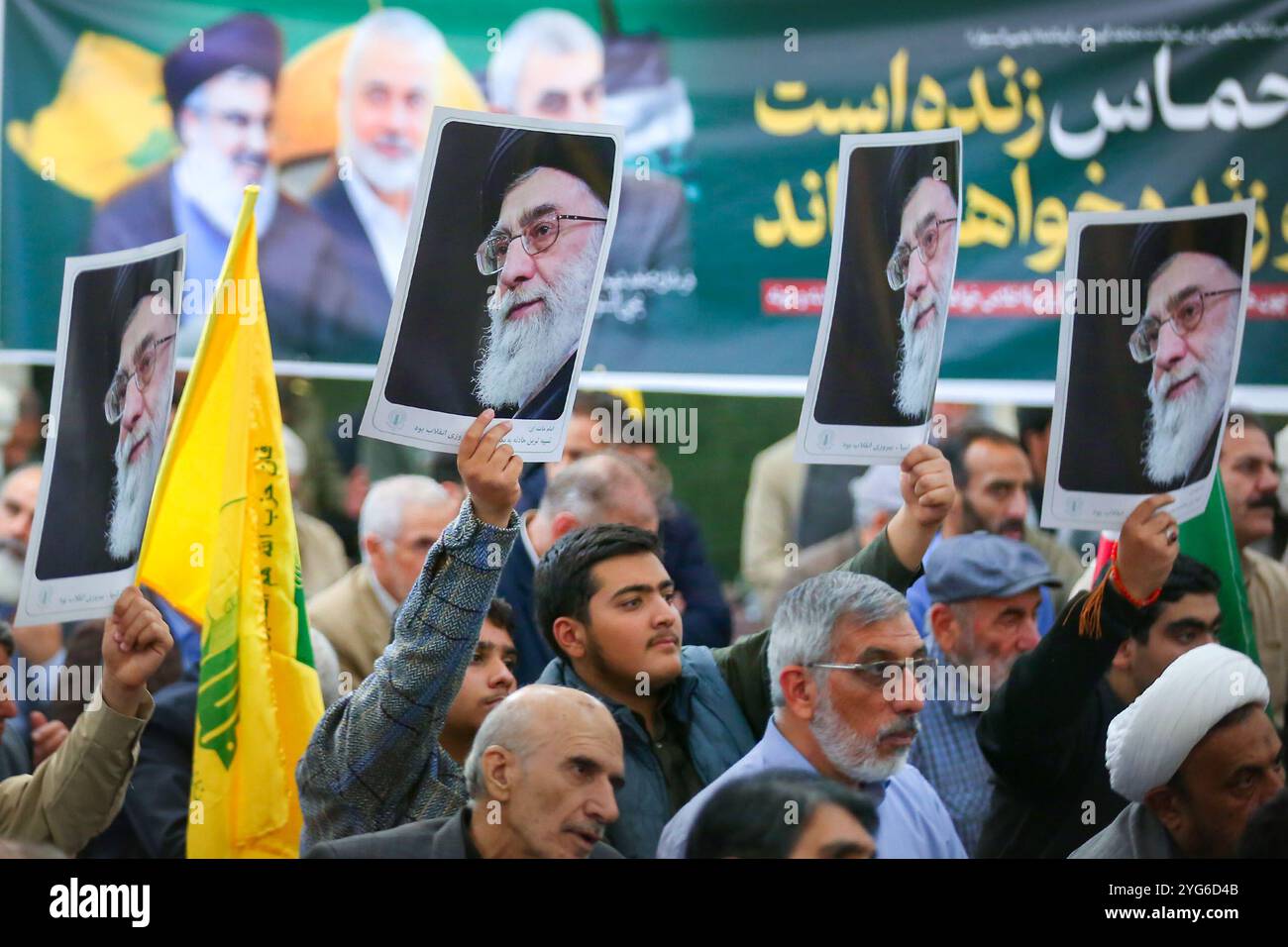 Tehran, Iran. 6th Nov, 2024. Iranians hold posters of Iranian Supreme ...